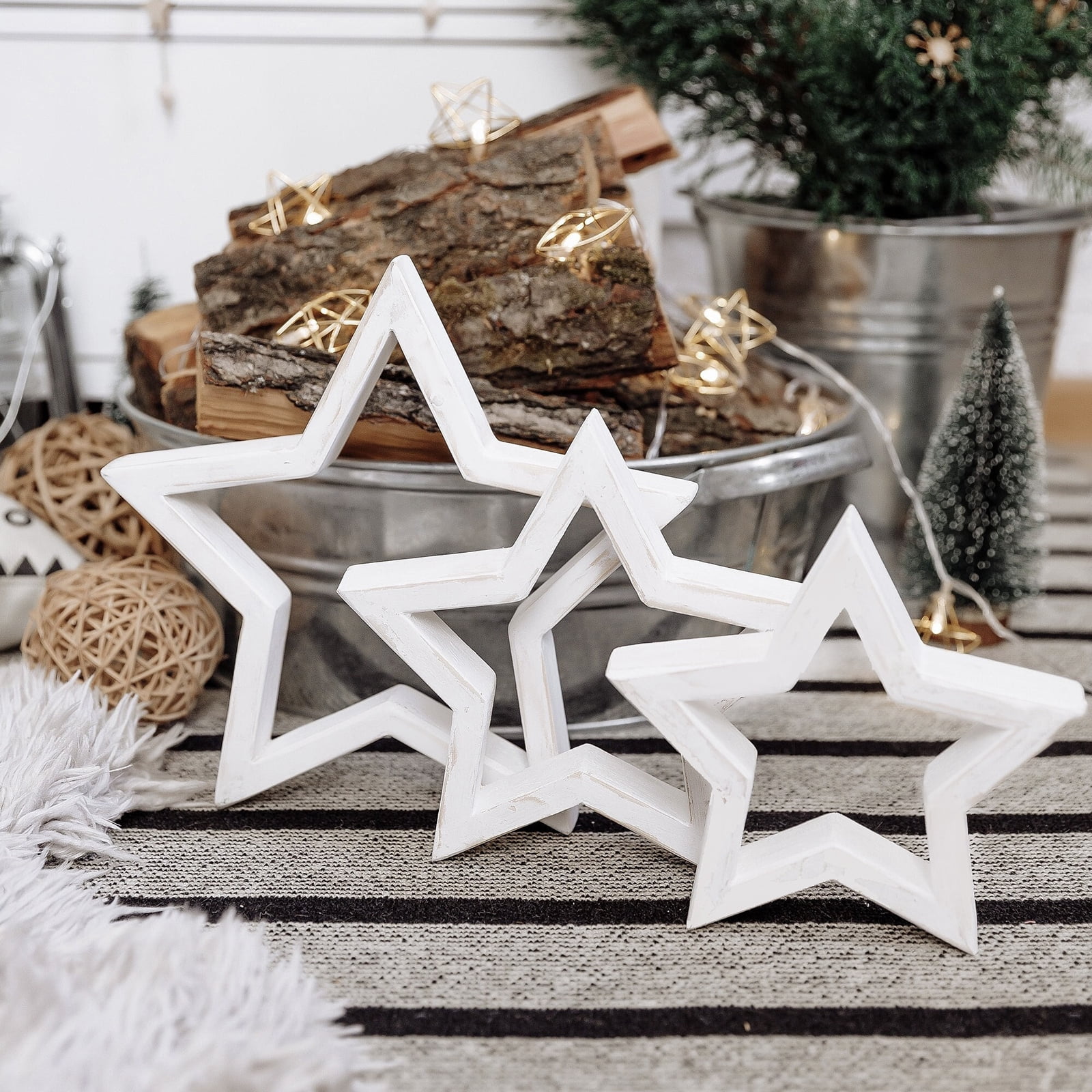 3 PCS Wooden Star Christmas Tabletop Decor Christmas Farmhouse ...