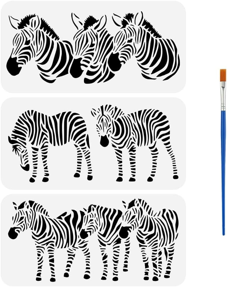 3 PCS Zebras Stencils with Paint Brush 5.9x11.8inch Zebra Patterns ...
