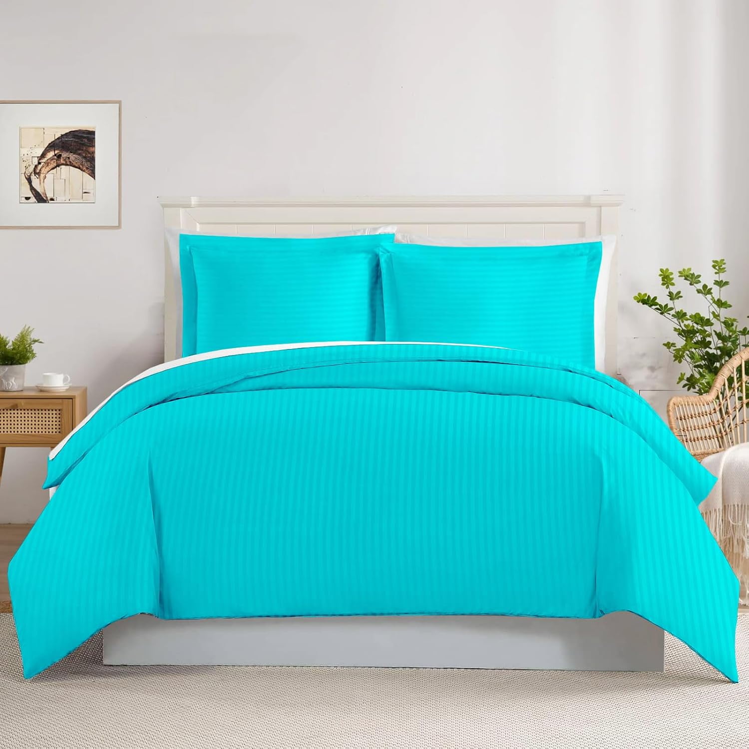 3-PCs Duvet Cover Set, Luxury 500-Thread Count Egyptian Cotton Zipper ...