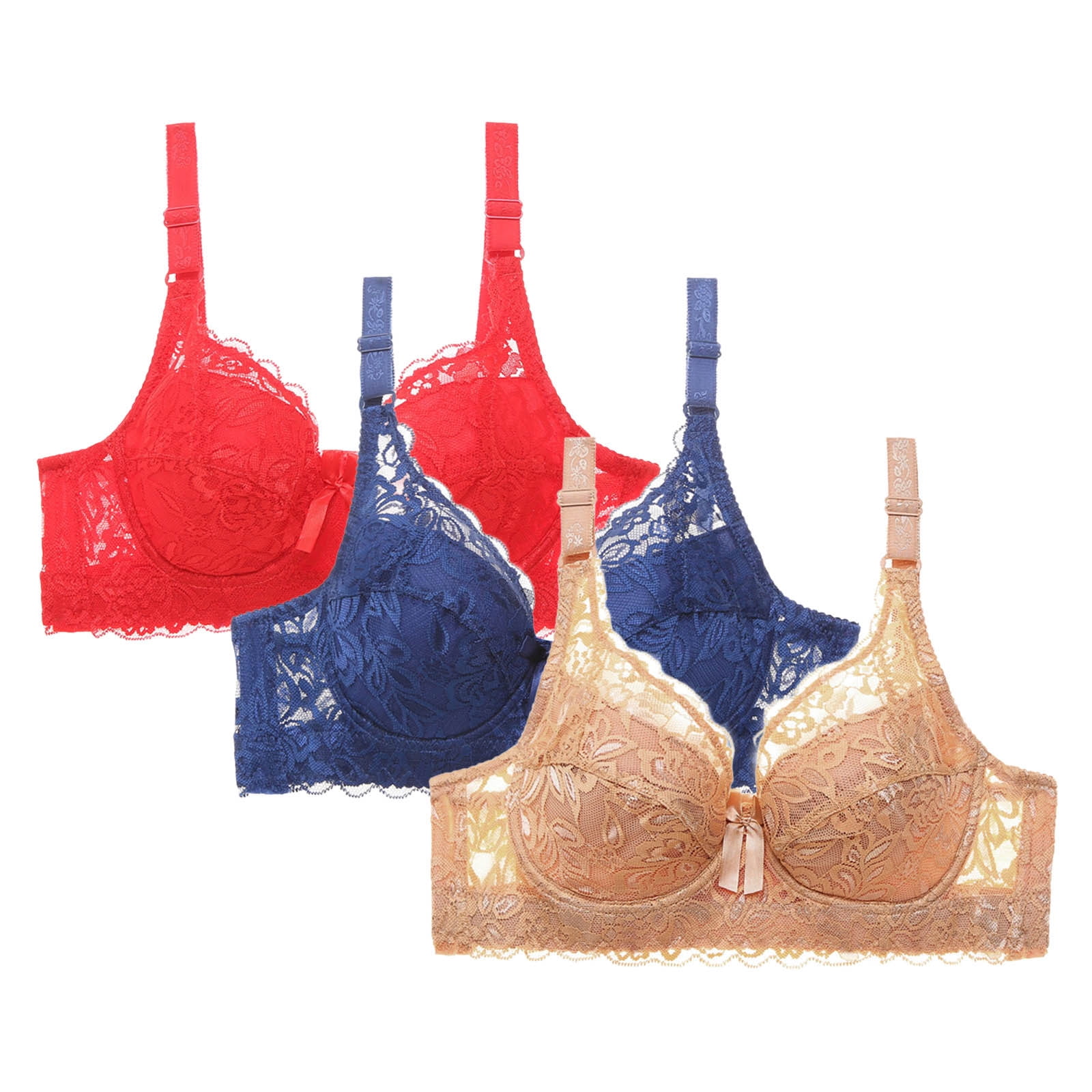 3 PCs Floral Secret Comfort Rose Bra,Lace Eyelet Bras for Women Full ...