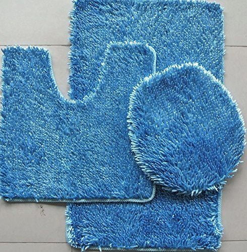 3 PIECE SHINY SOFT PADDED CHENILLE SHAG BATH RUG, CONTOUR RUG AND LID ...