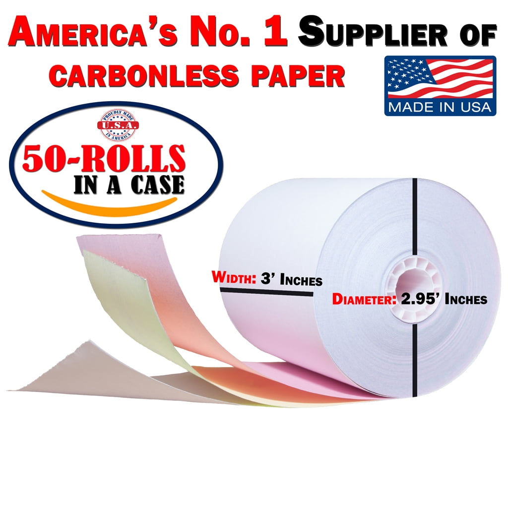 3 PLY 3" x 65'FT 50 ROLLS CASH REGISTER POS PAPER ROLLS ...