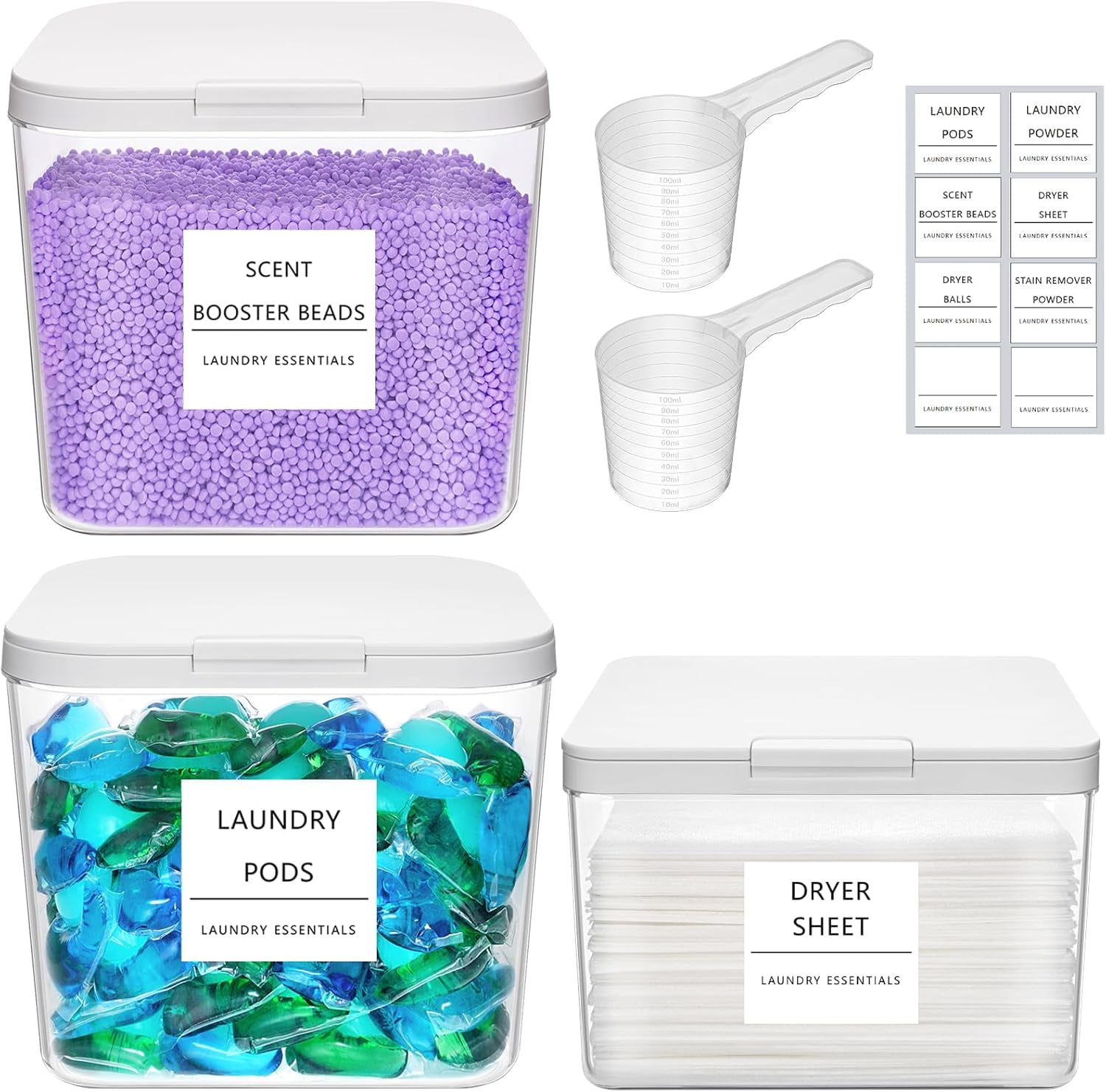 3 Pack 0.72 Gal Laundry Pods container & 0.5 Gal Dryer Sheets Holder ...