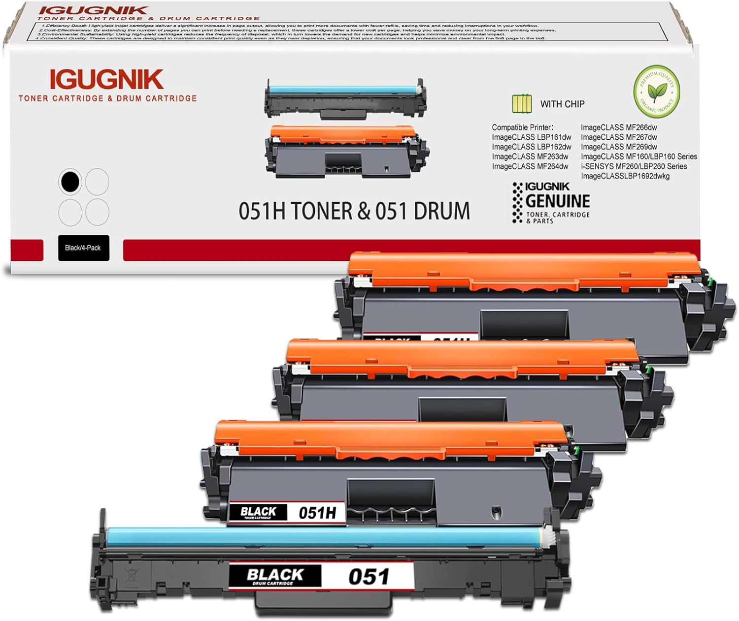 3-Pack 051H High Yield Black Toner Cartridge and 1-Pack 051 Black Drum ...