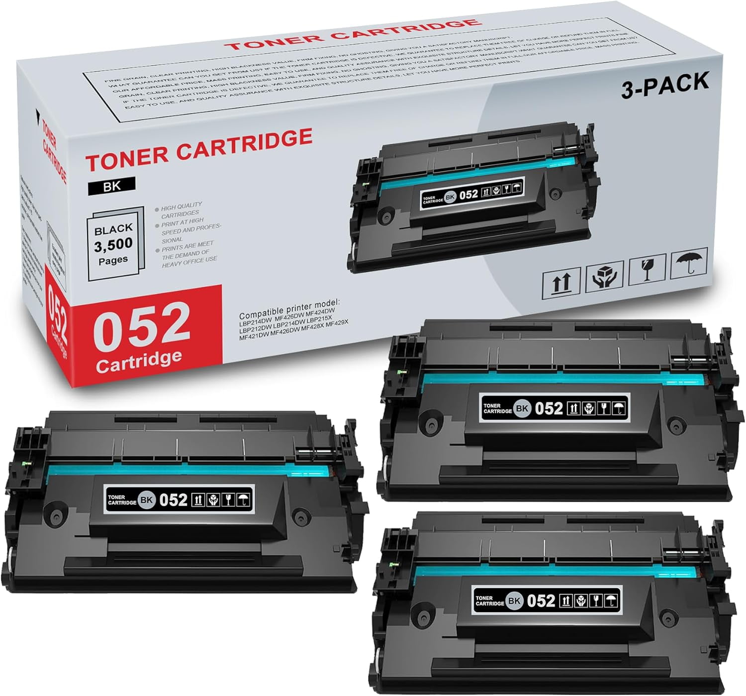 3-Pack 052 2199C001 Black Toner Cartridge High Yield Compatible CRG052 ...