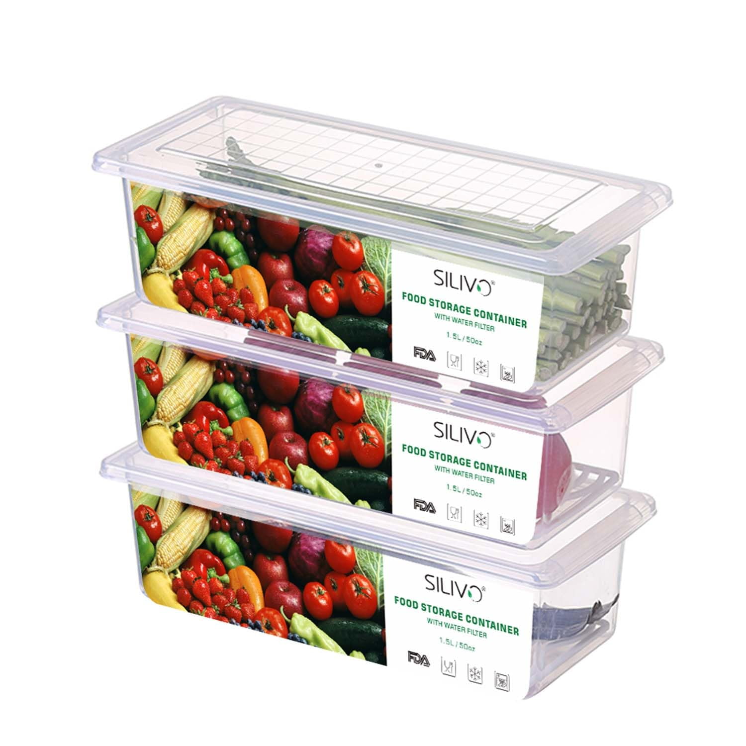 3 Pack 1.5L Clear Fruit and Vegetable Storage Containers for ...