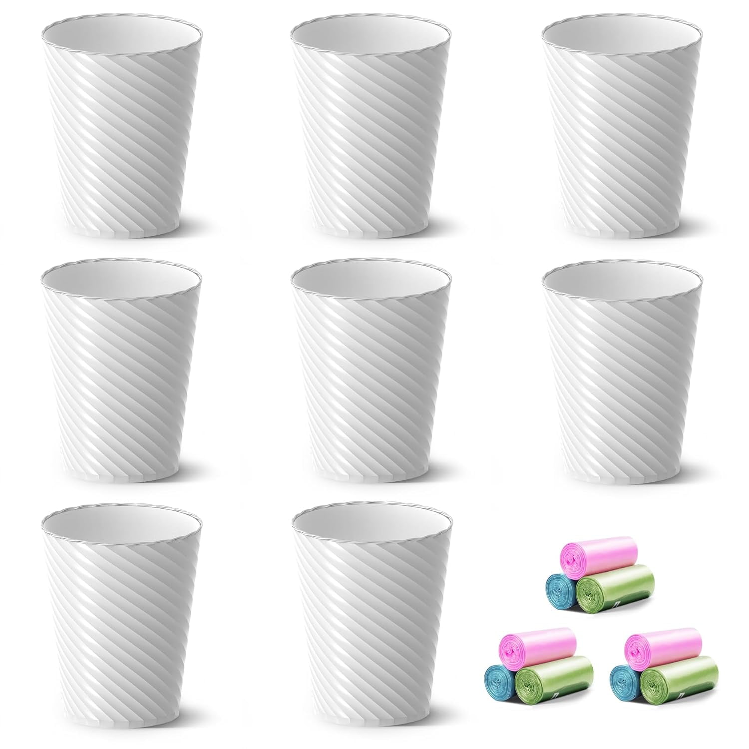 3 Pack 1.8 Gallons Small Trash Can with Trash Bags, Bathroom Garbage ...