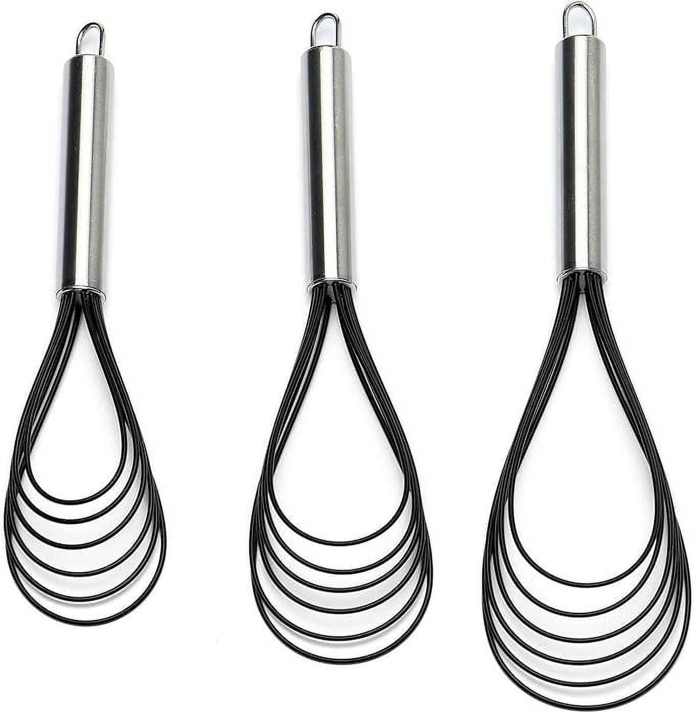 3 Pack 10, 11, 12 inch Flat Whisk Silicone Heads Non Stick Wires Whisk ...