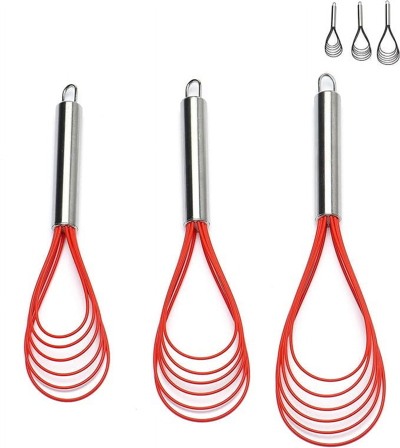 3 Pack 10, 11, 12 inch Flat Whisk Silicone Heads Non Stick Wires Whisk ...