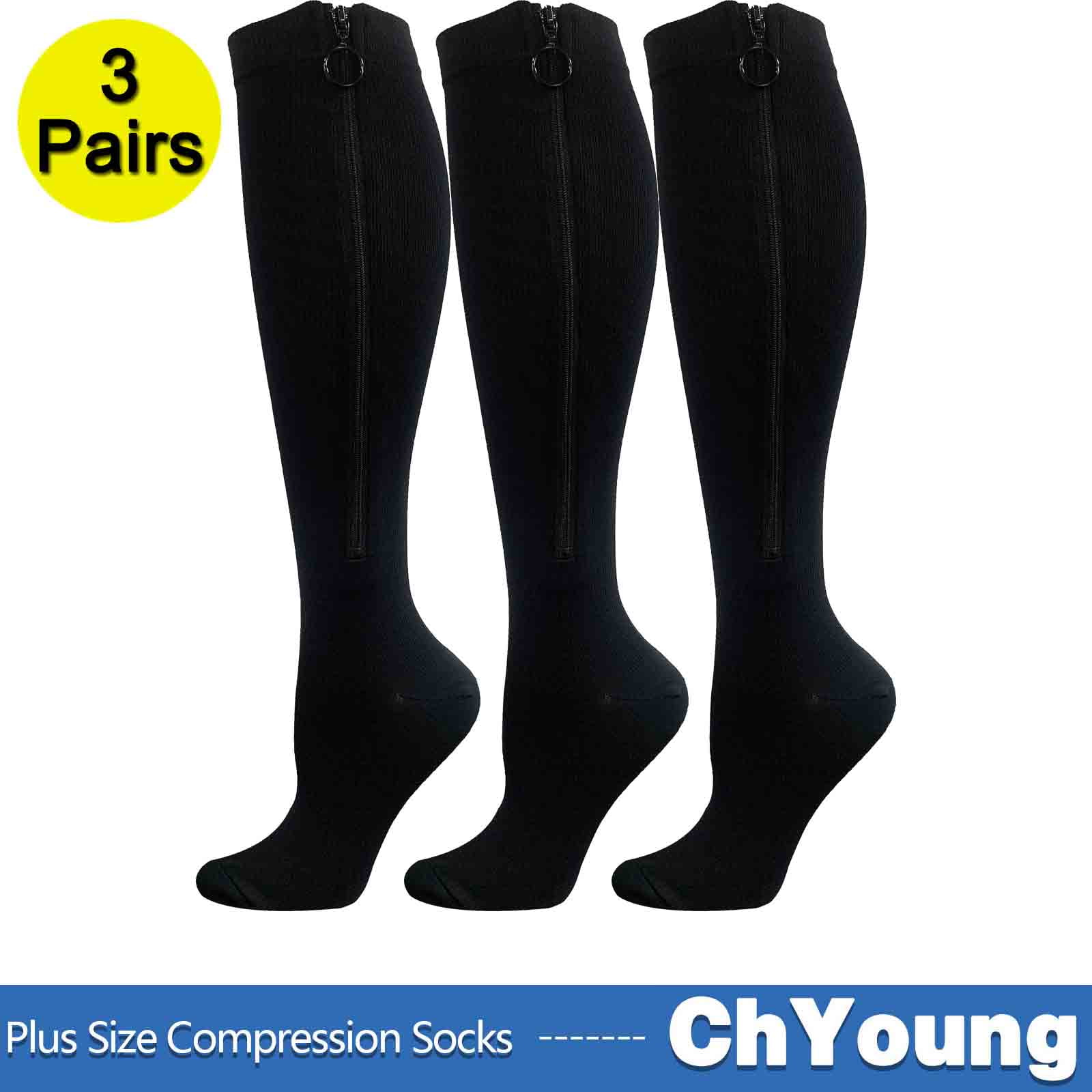 (3 Pack) 10# 2XL Zipper Compression Socks - 15-20 mmHg Open Toe Medical ...
