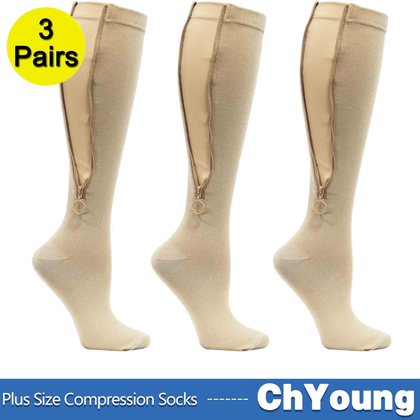 (3 Pack) 10# 2XL Zipper Compression Socks - 15-20 mmHg Open Toe Medical ...