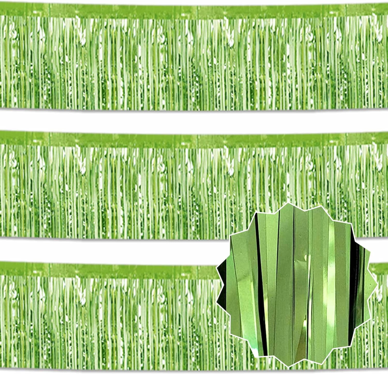 3 Pack 10 Ft Light Green Foil Fringe Garland Metallic Streamers Tinsel ...