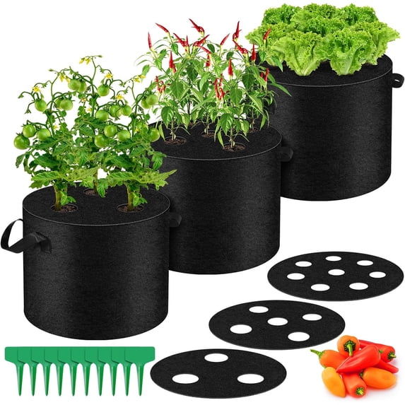 3 Pack 10 Gallon Grow Bags with Planting Holes, Planting Bags, Plant ...