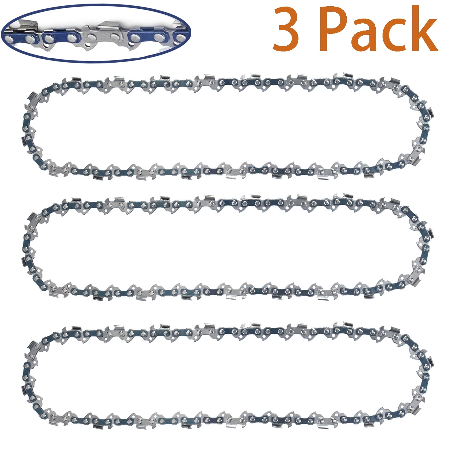 3 Pack 10 Inch Chainsaw Chain 3/8" LP Pitch, .050" Gauge, 40 Drive ...