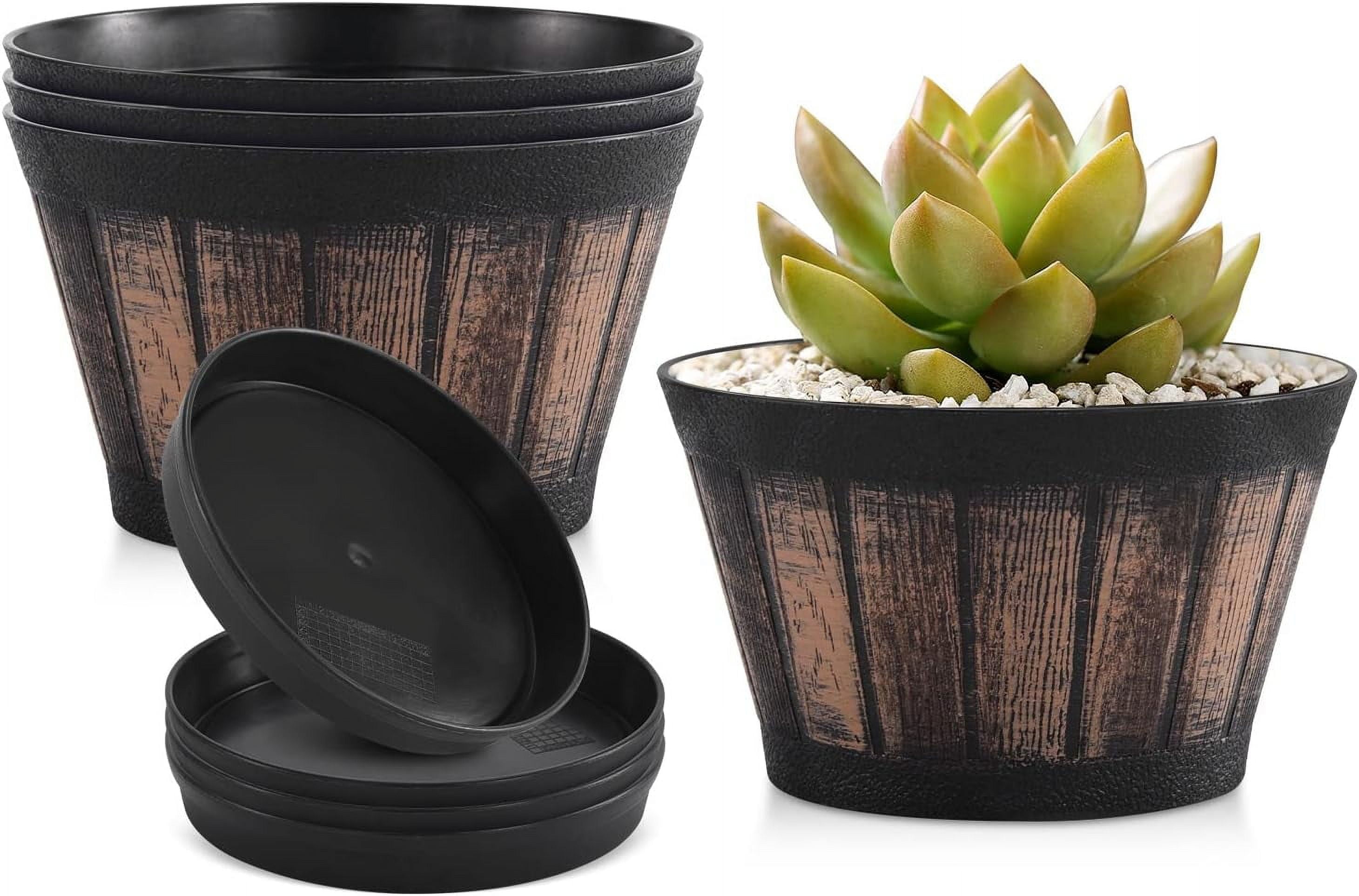 3 Pack 10 inch Plant Pots,Whiskey Barrel Planters with Drainage Holes ...