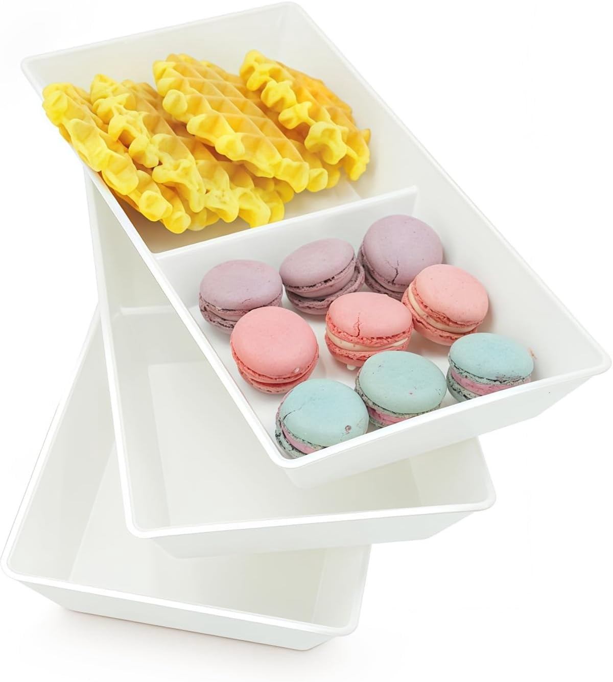 3-Pack 10" x 5" Divided Plastic Serving Tray, BPA-Free Fruit & Veggie ...