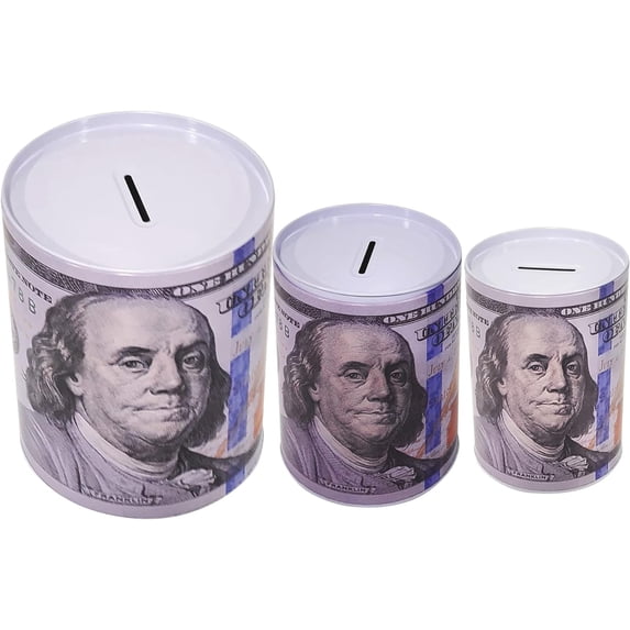 3-Pack $100 Bill Print Piggy Bank – Tall Metal Coin Bank, Durable ...