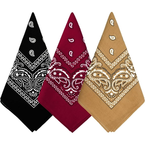3 Pack 100% Cotton Paisley Pattern Bandanas Face Mask Square Scarf ...