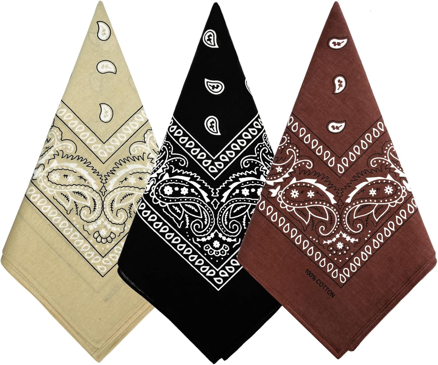 3 Pack 100% Cotton Paisley Pattern Bandanas Face Mask Square Scarf ...