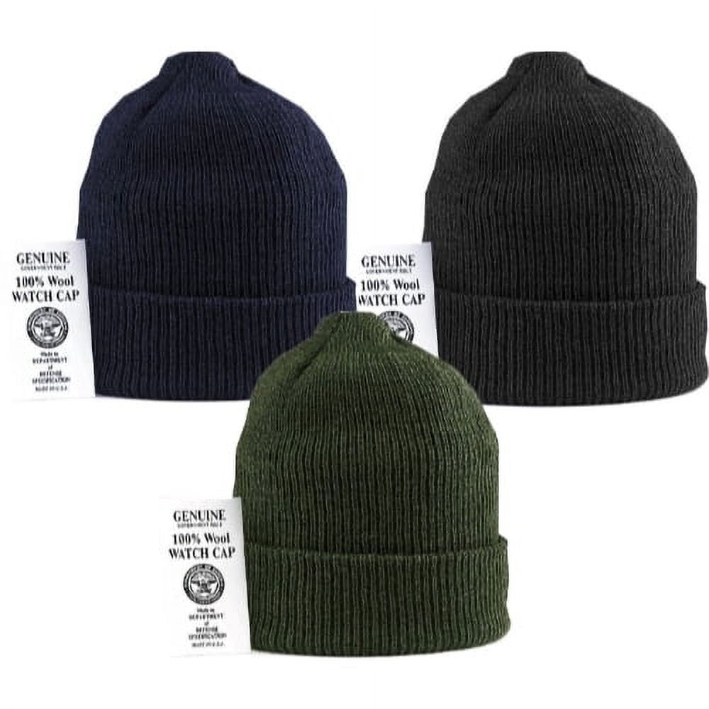 3-Pack 100% Wool Watch Cap - Government Contractor, US Made, Black ...