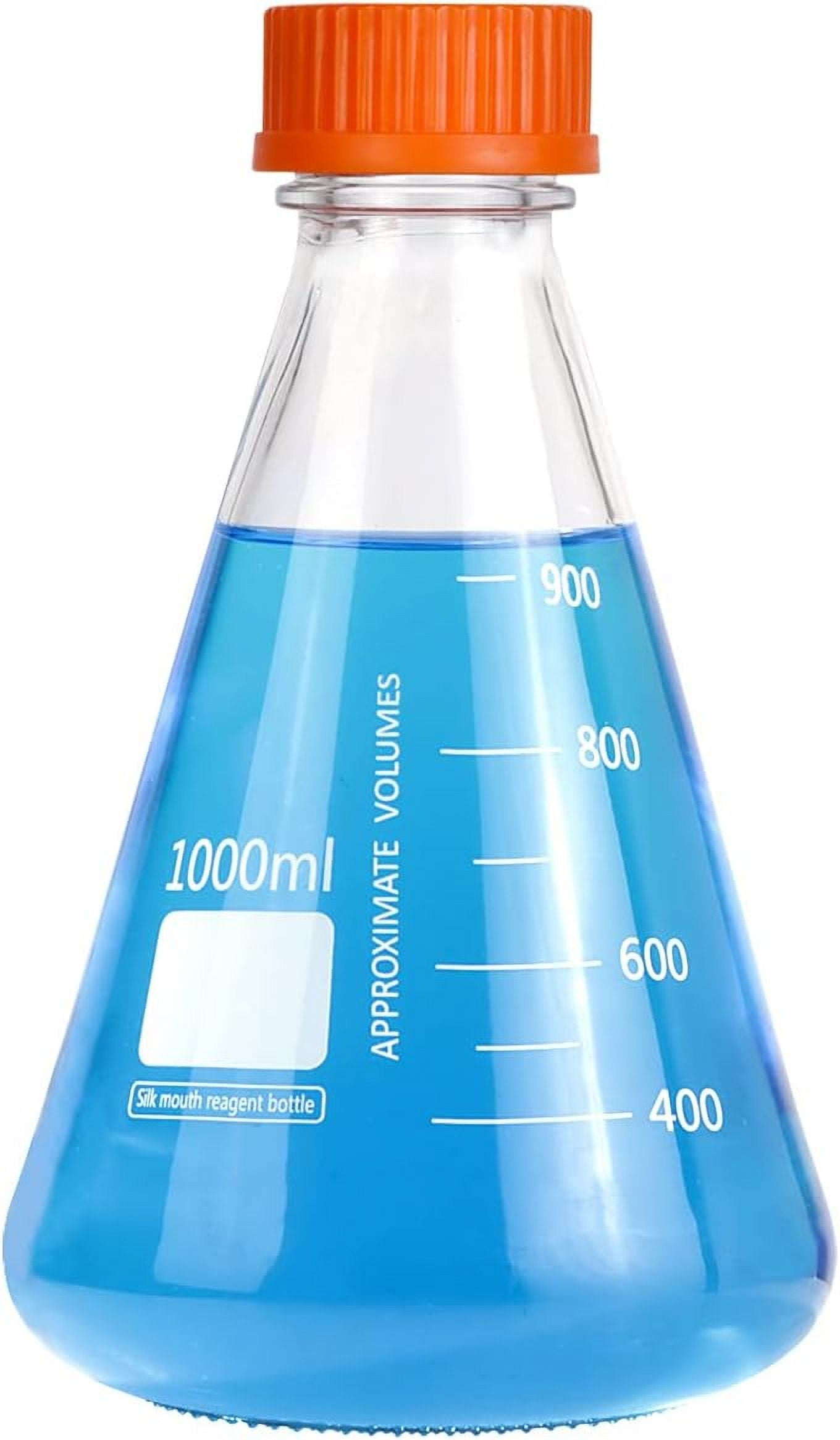 3-Pack 1000ml Narrow Mouth Graduated Lab Erlenmeyer Glass Flask Bottle with GL45 Screw Cap ...