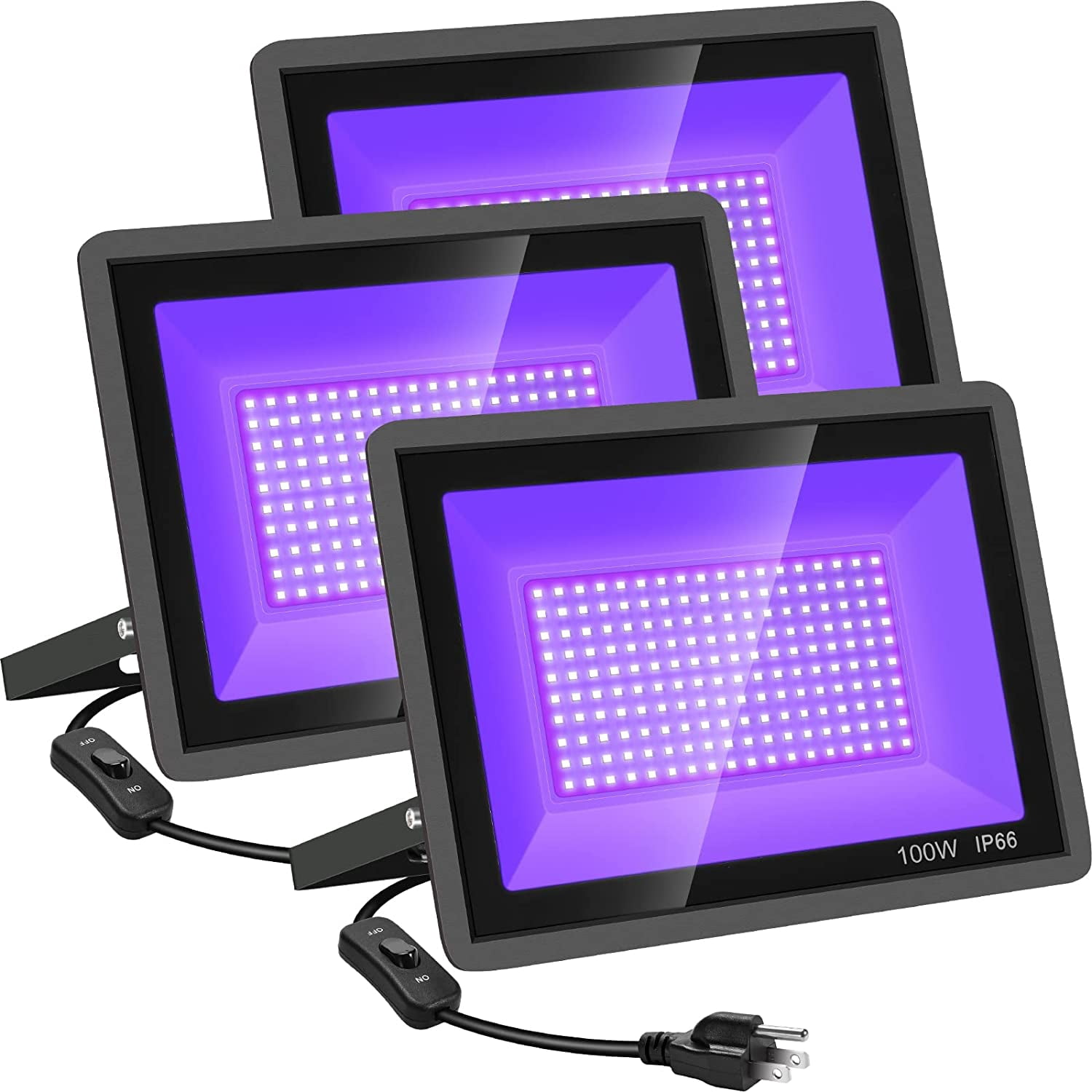 3 Pack 100W LED Black Lights with Plug, IP66 Waterproof UV Floodlights ...