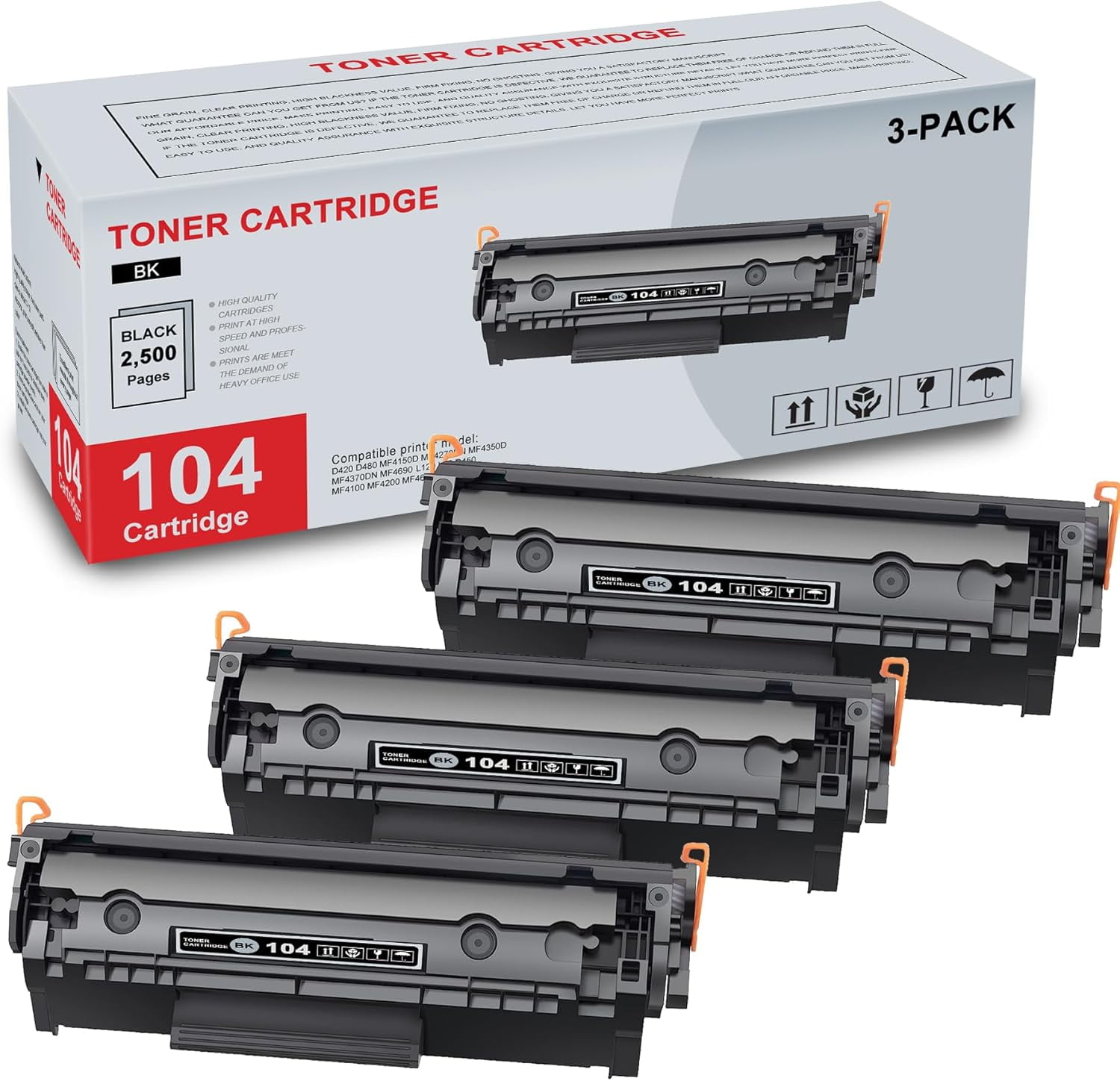 3-Pack 104 ‎0263B001 Black Toner Cartridge Compatible CRG104 104 Replacement for Canon ...