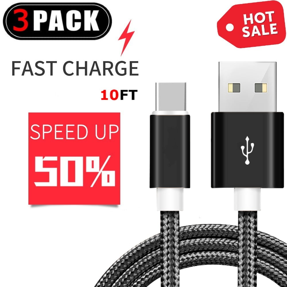 3-Pack 10FT Black Type C USB-C Charger Cable Cord for iPhone 15 Pro ...