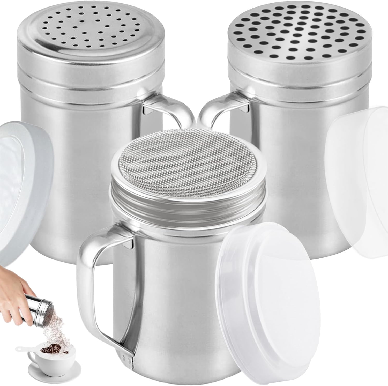 3 Pack 10oz Stainless Steel Dredges With Handle - Fine Mesh + Medium ...