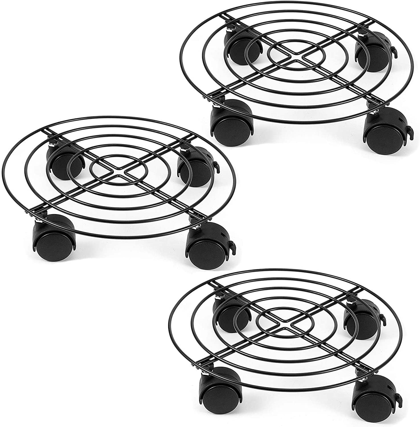 3 Pack 11.8 Inch Round Metal Rolling Plant Stand with Break Wheels ...