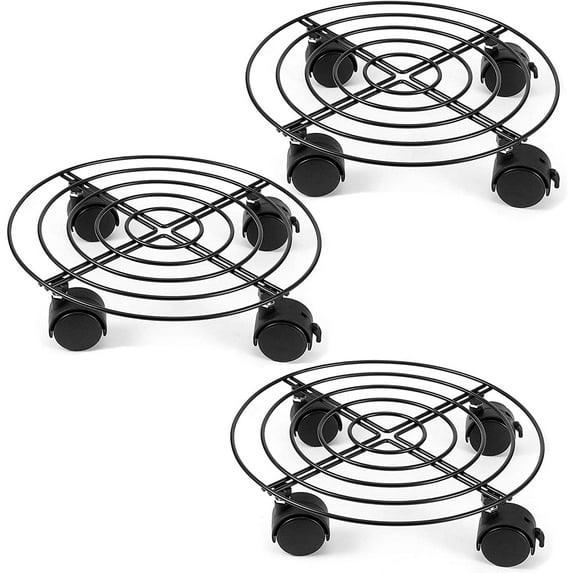 3 Pack 11.8 Inch Round Metal Rolling Plant Stand with Break Wheels ...