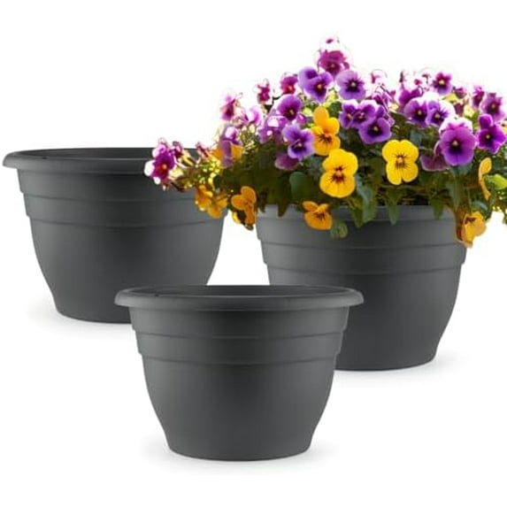 3 Pack 11 Inch Plant Pots with Drainage Hole and Plug, Durable Plastic ...