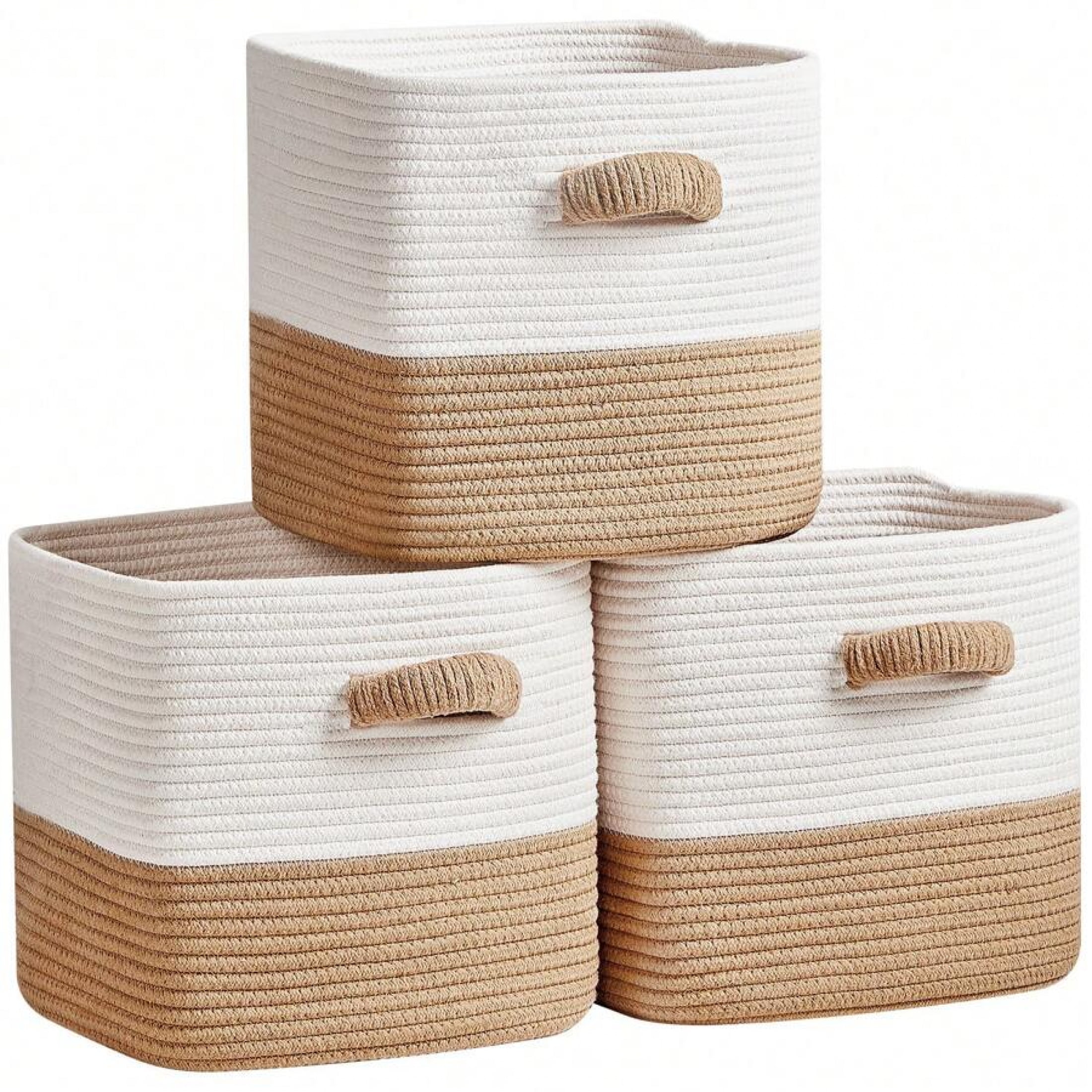 3-Pack 11 Inch Woven Storage Cube Baskets - Square Organizer Bins for ...