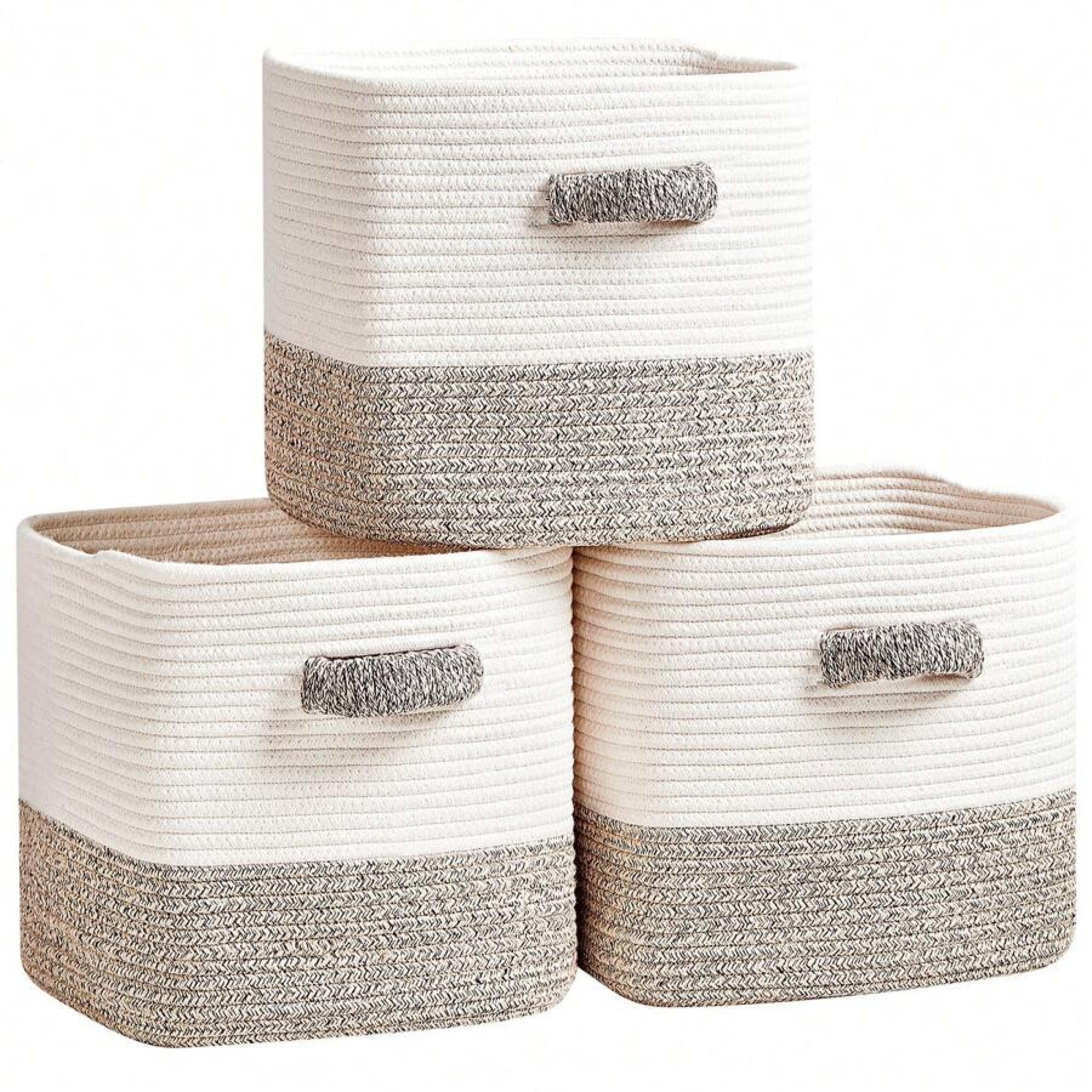 3-Pack 11 Inch Woven Storage Cube Baskets - Square Organizer Bins for ...