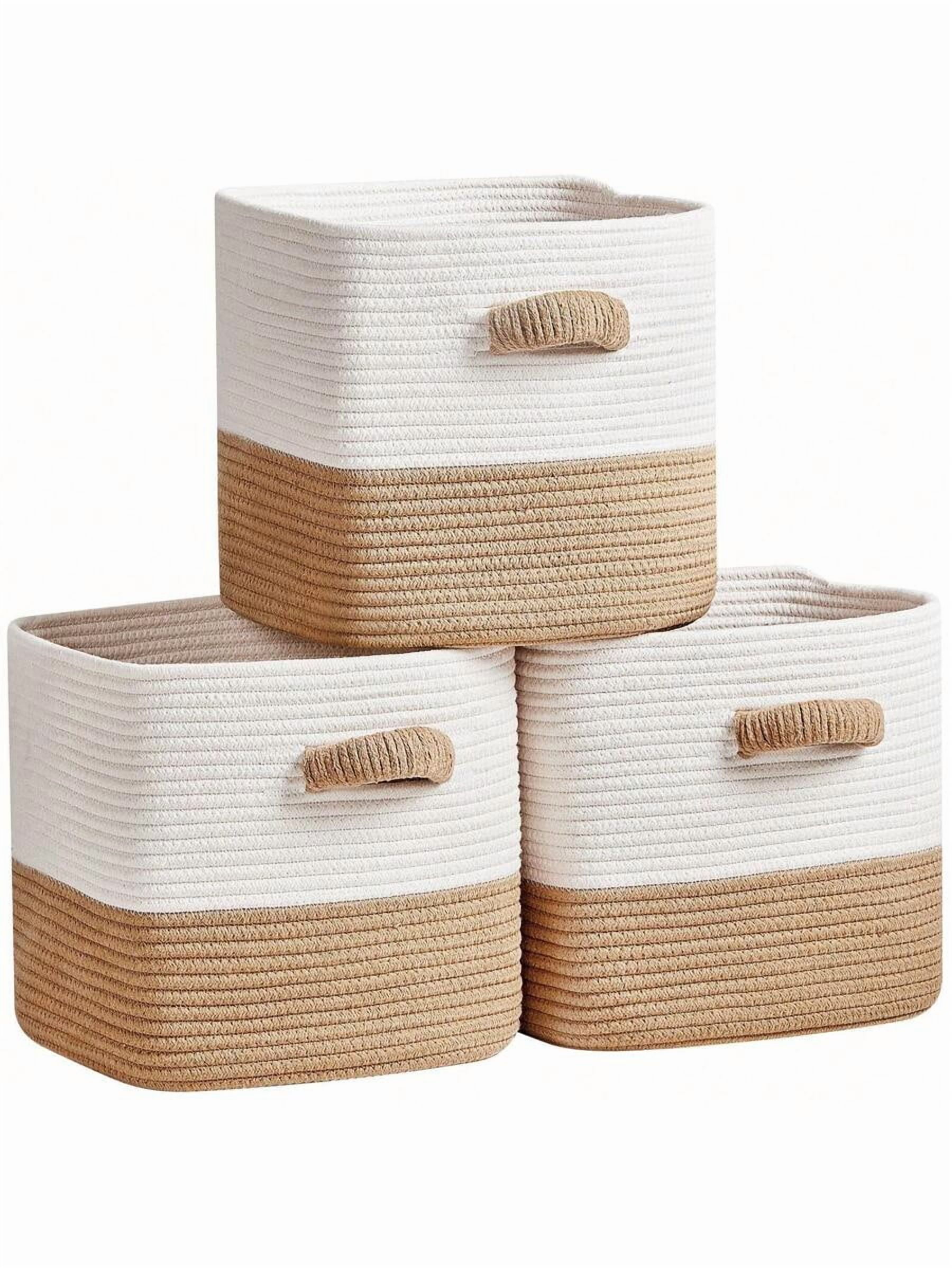 3 Pack 11" Square Storage Cube Baskets, Woven Closet & Toy Organizers ...