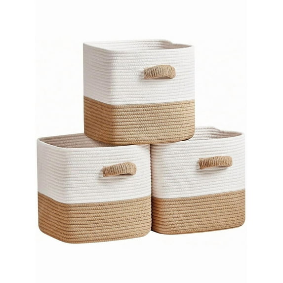 3 Pack 11" Square Storage Cube Baskets, Woven Closet & Toy Organizers ...