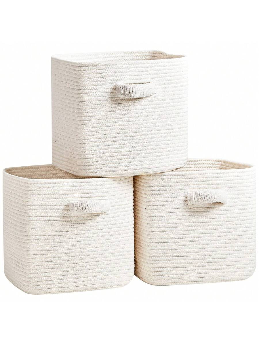 3 Pack 11" Square Storage Cube Baskets, Woven Closet & Toy Organizers ...