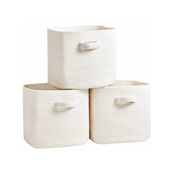 3 Pack 11" Square Storage Cube Baskets, Woven Closet & Toy Organizers ...