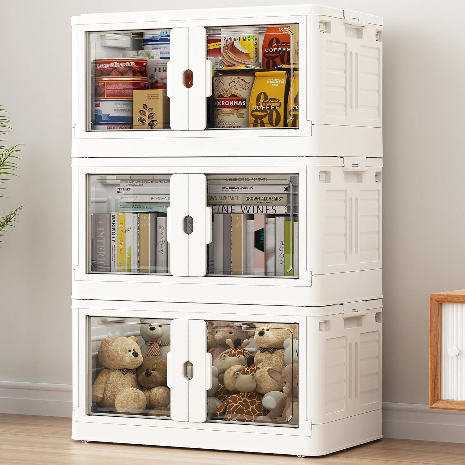 3-Pack 115Qt Stackable Storage Bins with Lids, Wheels & Front Doors ...