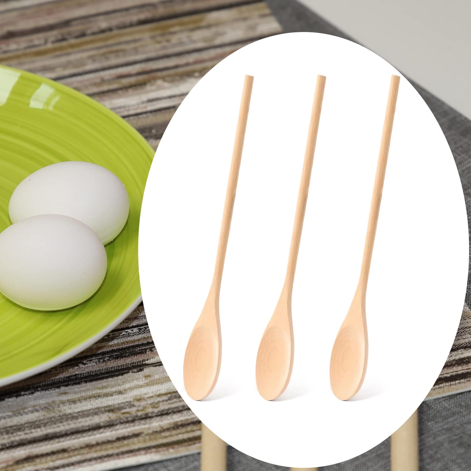 [3 Pack] 12 Inch Long Wooden Spoon Set, Natural Wood Mixing Spoons for ...