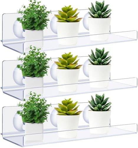 3 Pack 12 Inch Window Suction Cup Shelf for Plants, Clear Acrylic ...