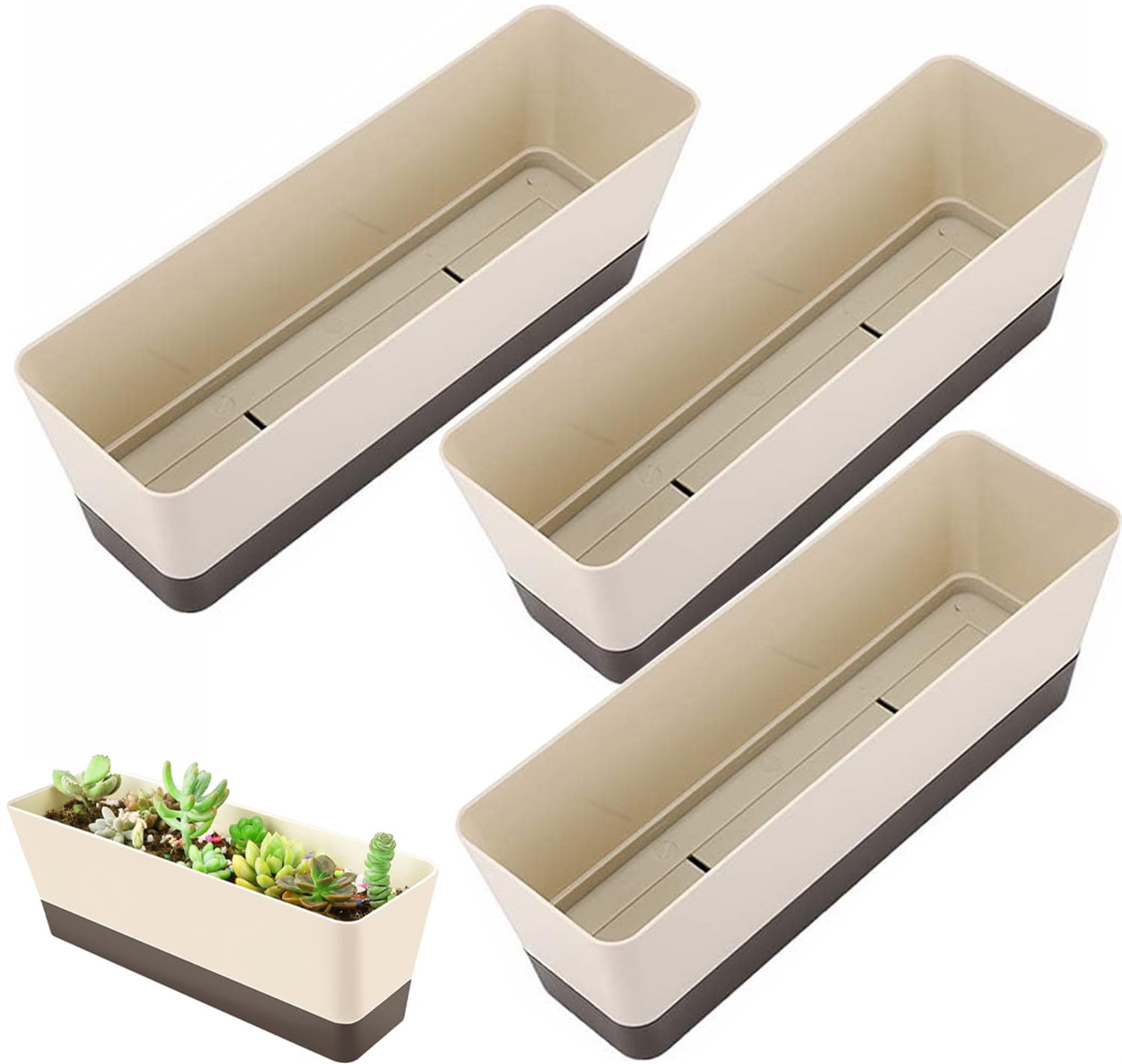 3 Pack 12 inch Plastic Window Planter Box,Bexikou Vegetable Planter Box ...
