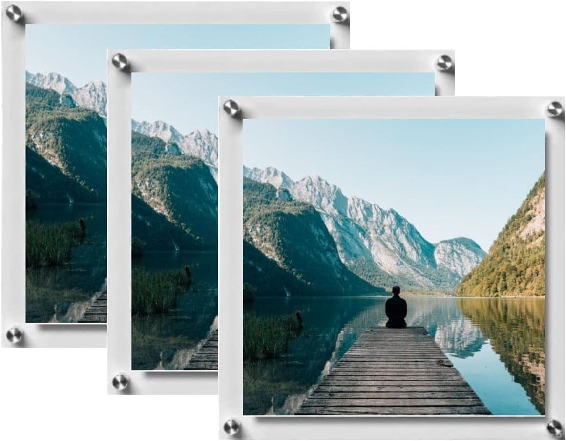 3 Pack (12" x 12") Clear Acrylic Wall Mount Floating Frameless Picture ...