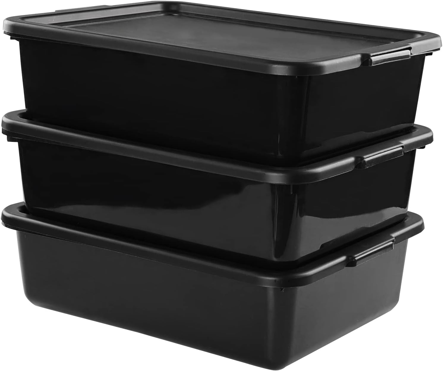 3-Pack 13 L Black Commercial Bus Tub, Plastic Bus Box with Lids ...