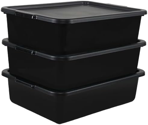 3-Pack 13 L Plastic Commercial Bus Tubs with Lid, Restaurant Dish Bus ...