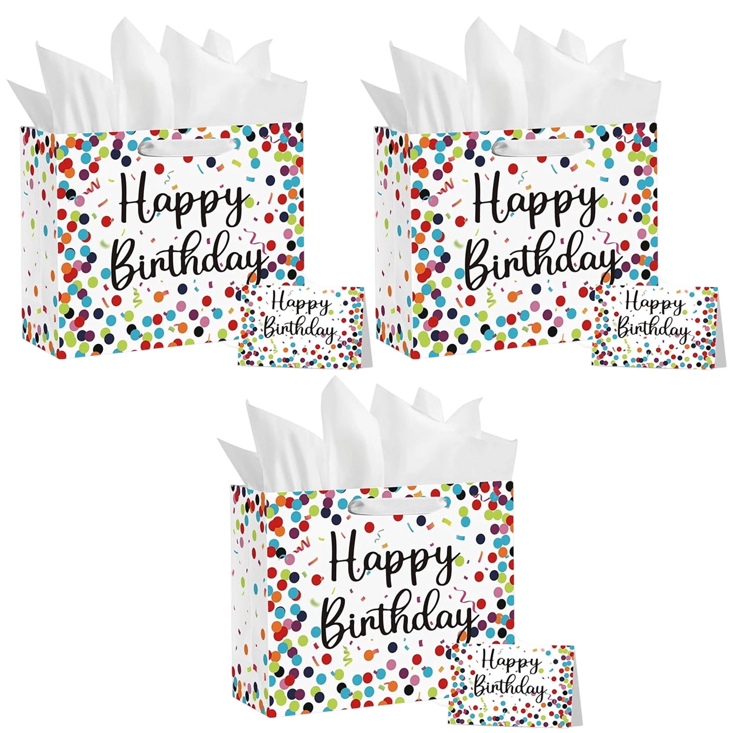 3 Pack 13" Large Happy Birthday Confetti Dots Gift Bags with Tissue ...