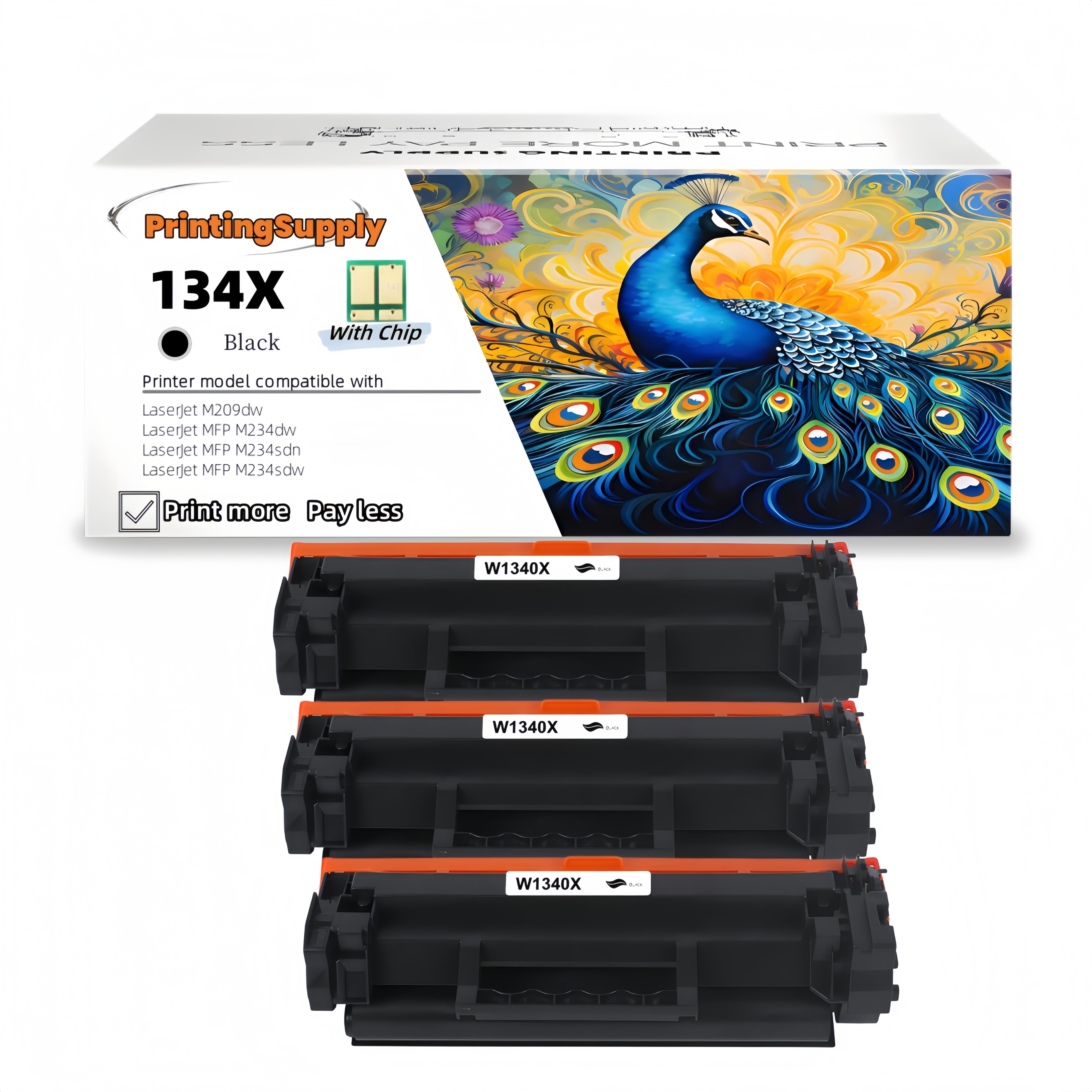 3 Pack 134X W1340X High Yield Black Toner Cartridge with Chip ...