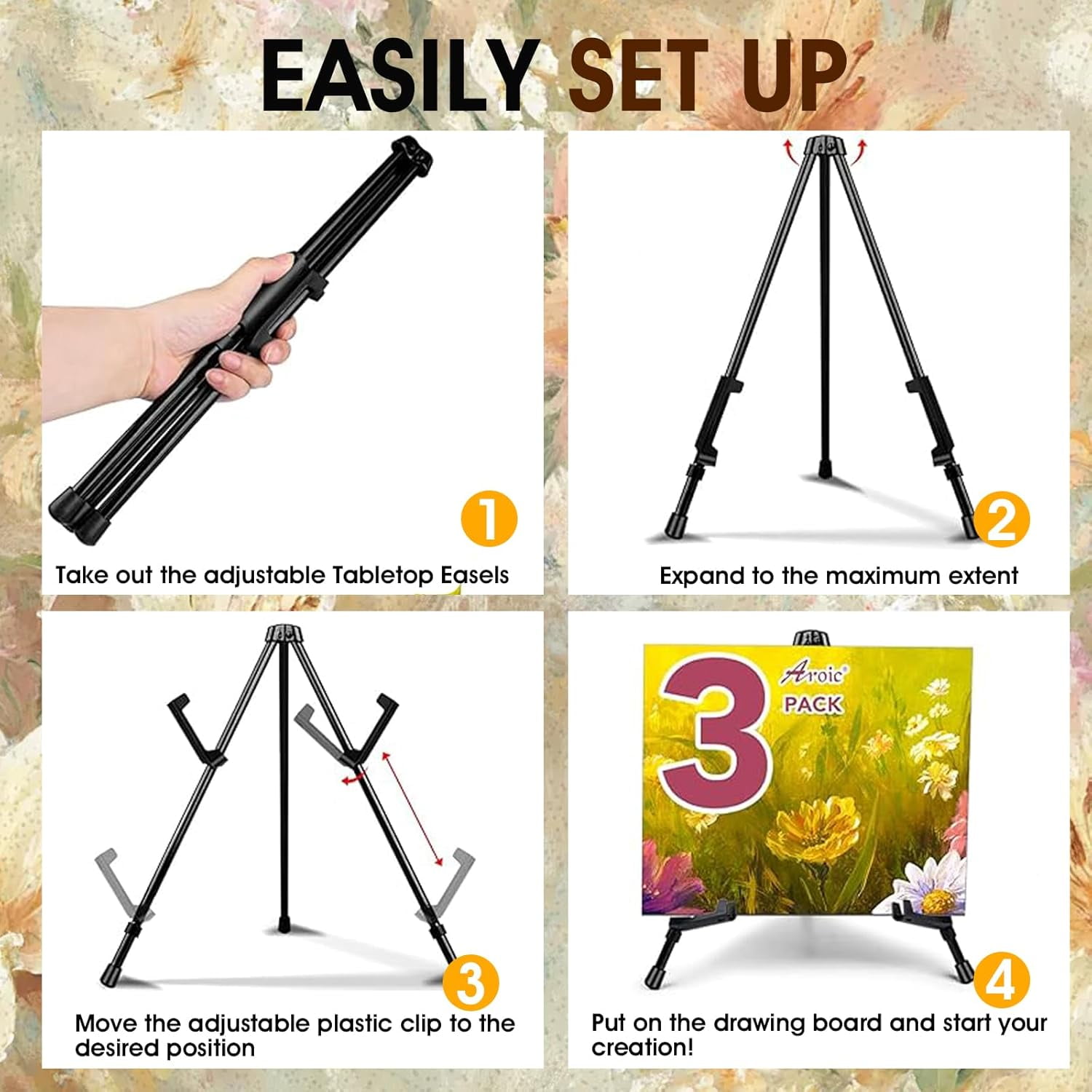 3 Pack 14" Adjustable Black Steel Tabletop Easels – Portable Display ...