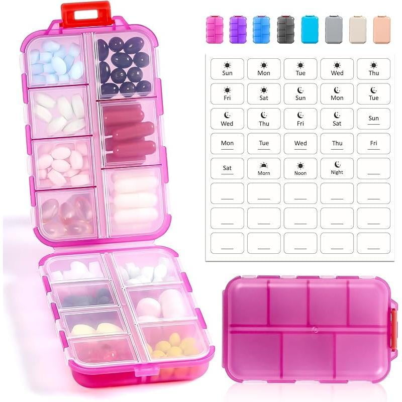 3 Pack, 14 GRIDS Travel Pill Organizer Box with Labels - Travel ...