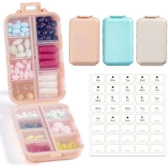 3 Pack, 14 GRIDS Travel Pill Organizer Box with Labels - Travel ...